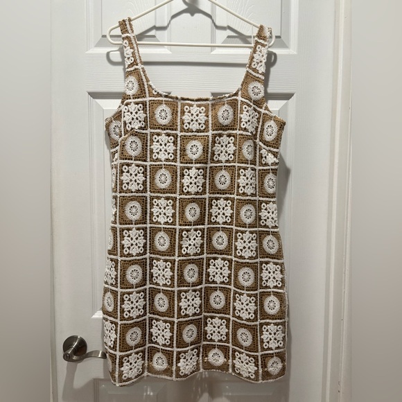 LOFT | Dresses | Loft Crochet Pattern Mini Dress In Cream And Brown ...